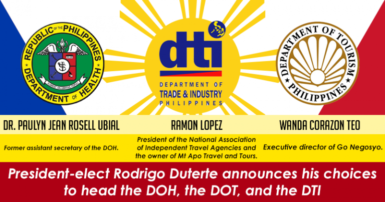 New DOH, DOT, and DTI Secretaries Named by Duterte